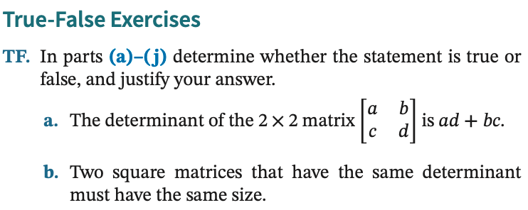 Solved True-False Exercises TF. In parts (a)-(j) determine | Chegg.com