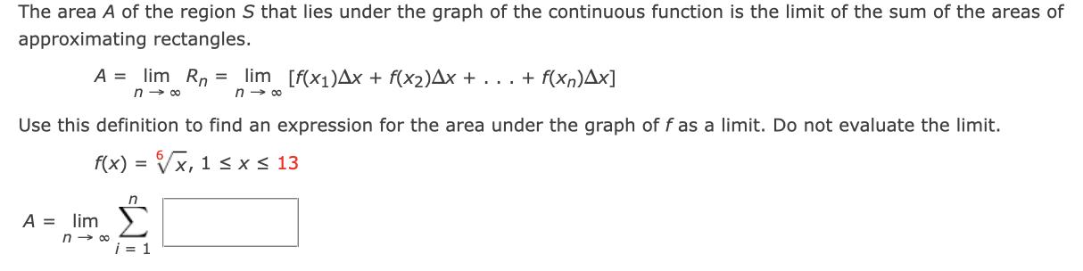 Solved The area A of the region S that lies under the graph | Chegg.com
