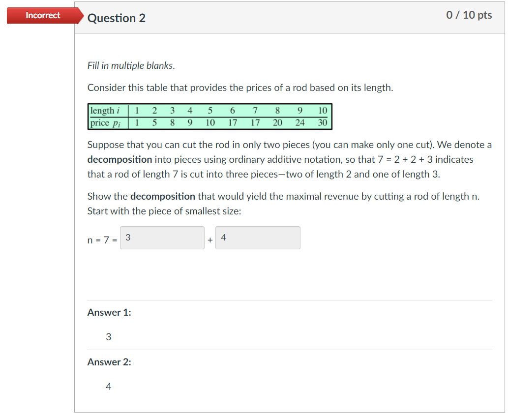 Solved Incorrect Question 2 0 / 10 pts Fill in multiple | Chegg.com