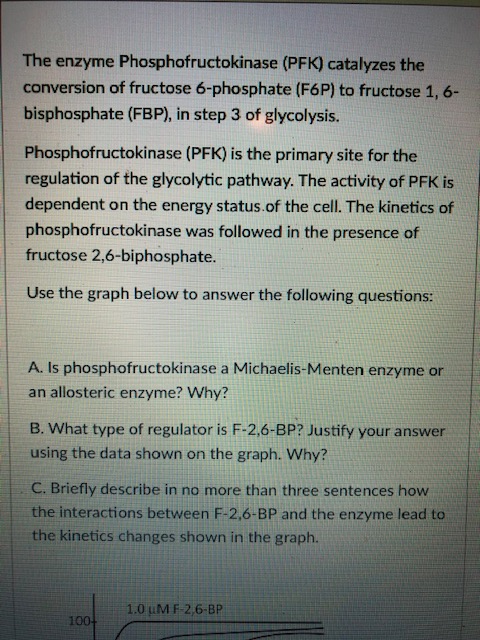 Solved The enzyme Phosphofructokinase (PFK) catalyzes the | Chegg.com