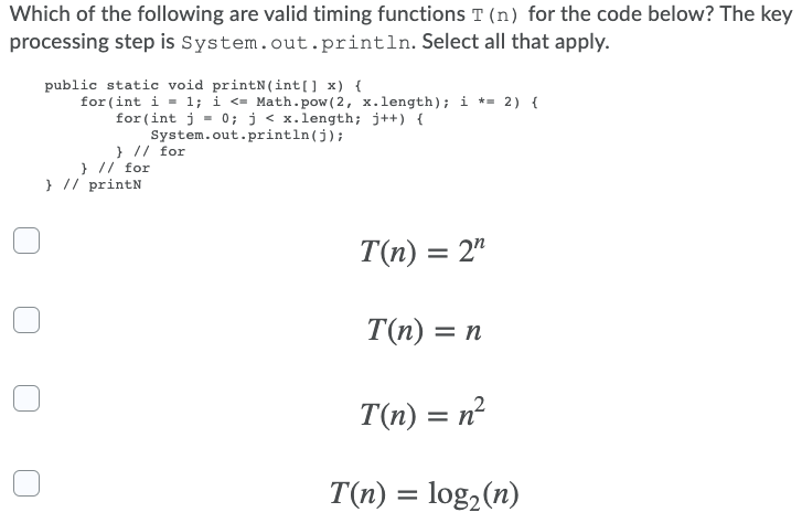 Solved Which of the following are valid timing functions T | Chegg.com