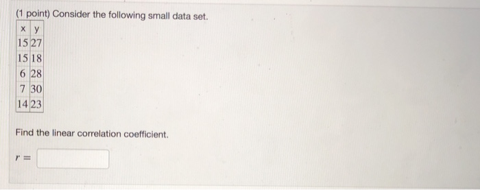 Solved 1 point) Consider the following small data set. 1527 | Chegg.com