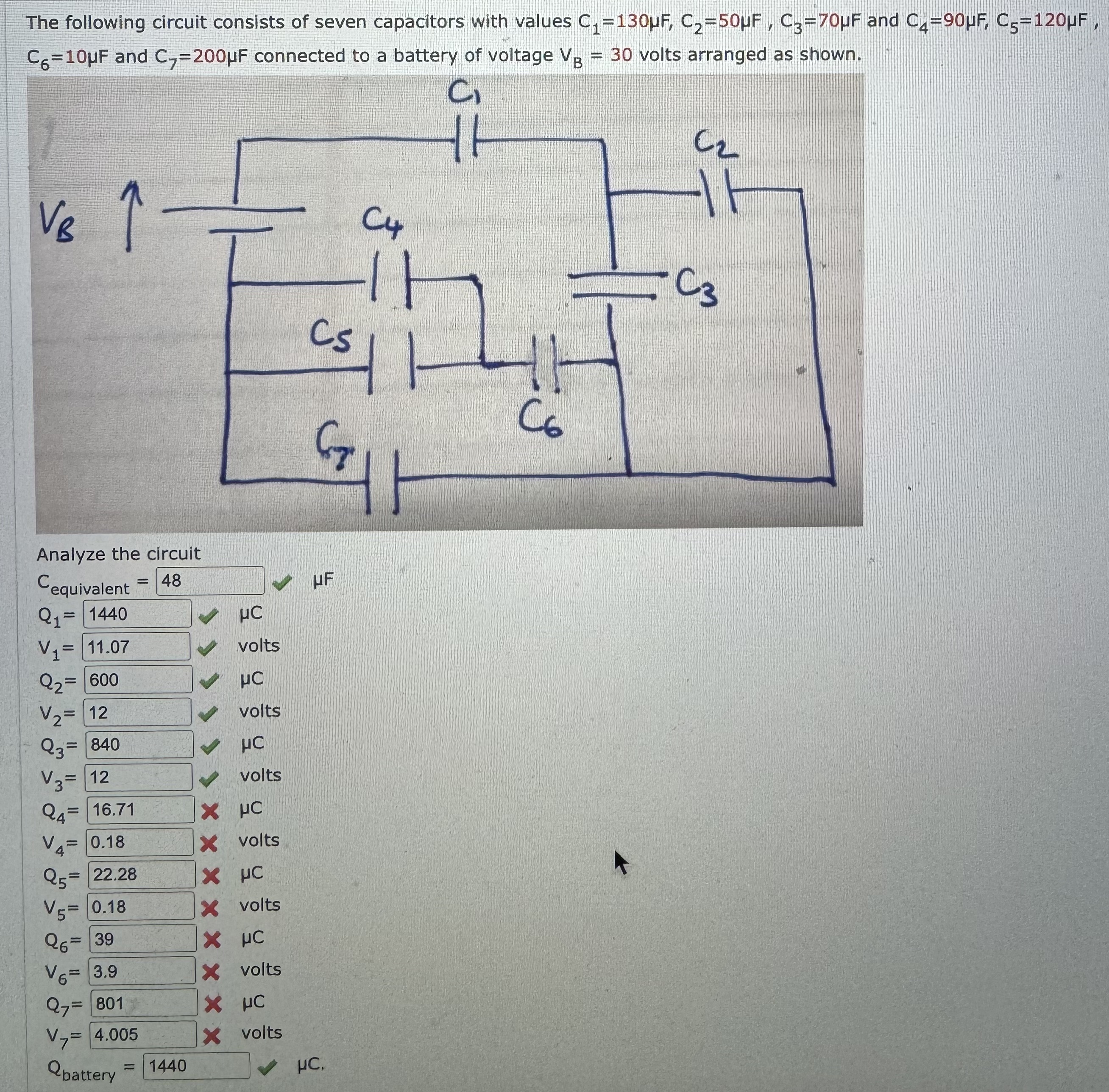Solved The following circuit consists of seven capacitors | Chegg.com