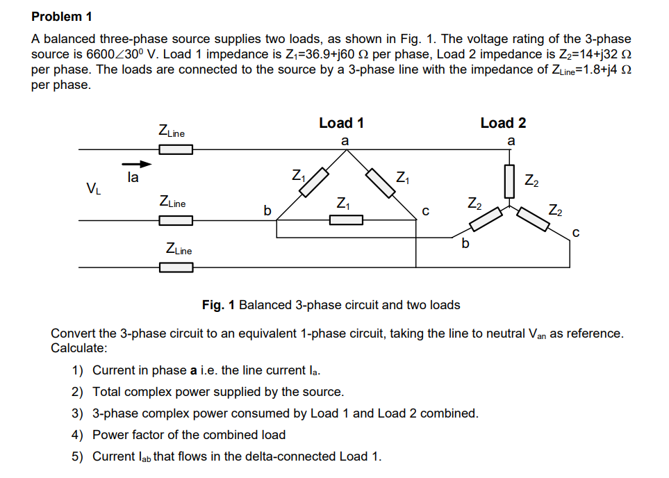 Solved Problem 1 A balanced three-phase source supplies two | Chegg.com