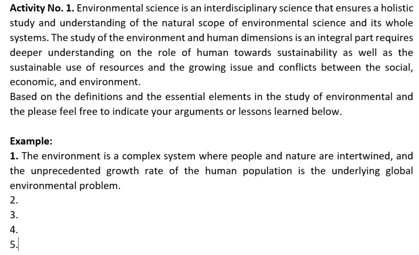 Solved Activity No. 1. Environmental science is an | Chegg.com