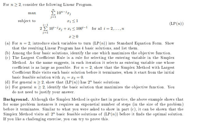 Solved For n > 2, consider the following Linear Program, 3 | Chegg.com
