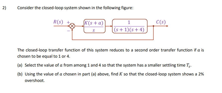 Solved 2) Consider the closed-loop system shown in the | Chegg.com