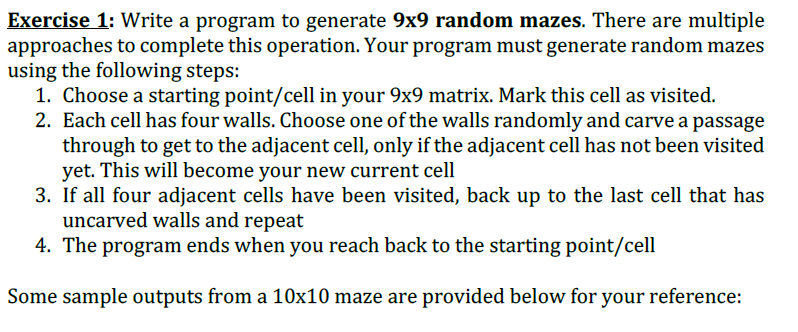 Solved Exercise 1: Write a program to generate 9x9 random | Chegg.com