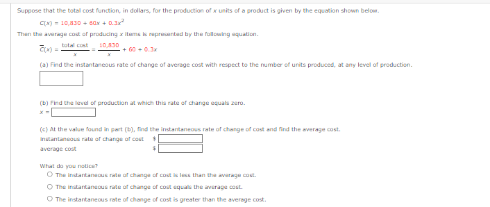 Solved Suppose that the total cost function, in dollars, for | Chegg.com