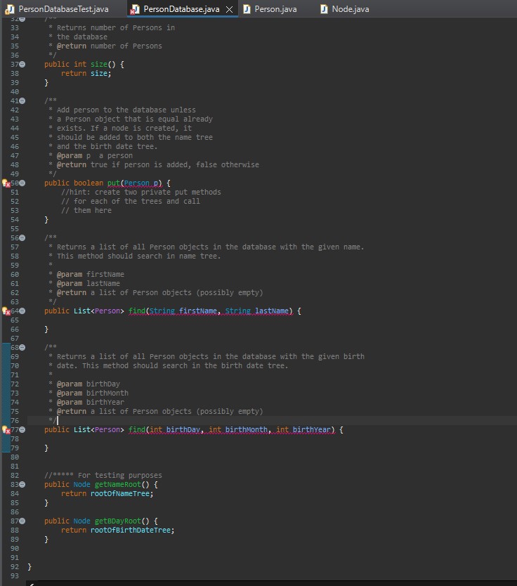 Solved Ch 9 Webcat 2: PersonDatabase Implement the missing | Chegg.com
