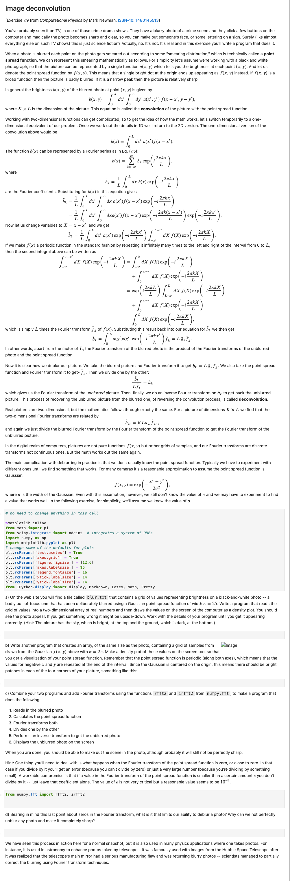 Image Deconvolution (Exercise 7.9 From Computation... | Chegg.com