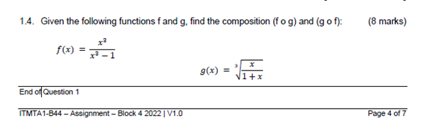 Solved 1.4. Given the following functions f and g, find the | Chegg.com