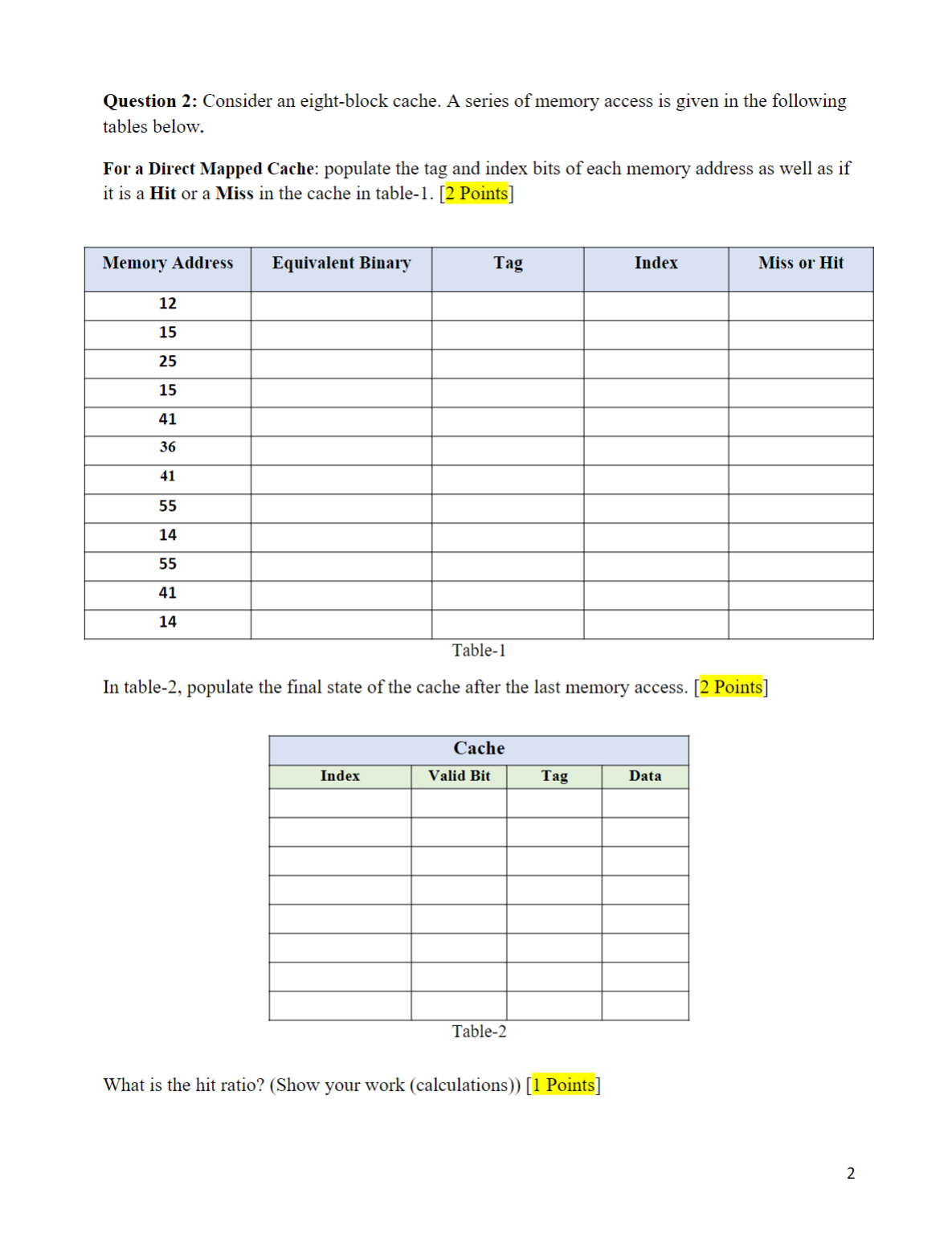 Solved by an EXPERT how to populate the final state of the cache after | Chegg.com