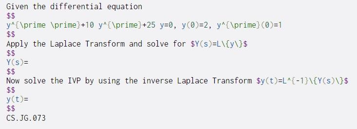 Solved Given the differential equation $$ y^{\prime \prime} | Chegg.com