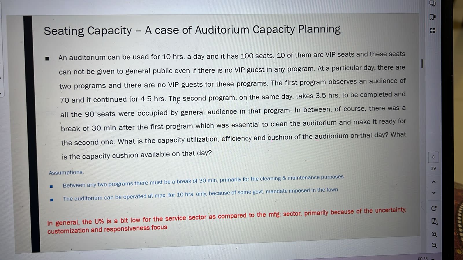 Solved Seating Capacity - ﻿A case of Auditorium Capacity | Chegg.com