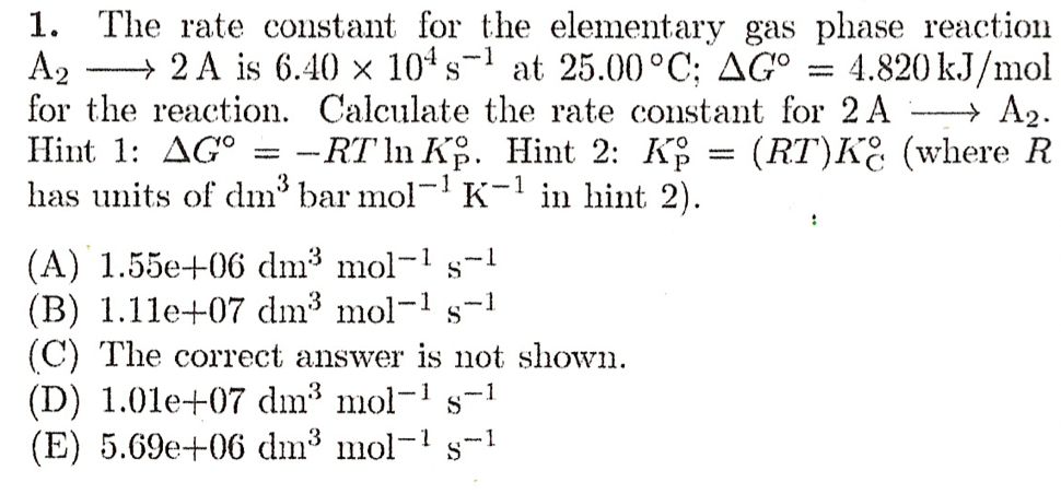 Solved 1. The rate constant for the elementary gas phase | Chegg.com