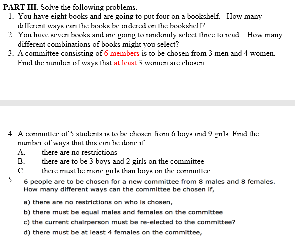 Solved PARTI 1. Define permutation, give an example, and | Chegg.com