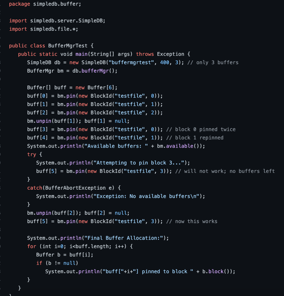 Increase the buffer's pin count. */ void pin() | Chegg.com