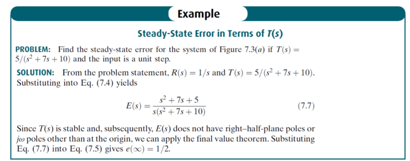 Solved Example Steady-state Error in terms of T(s) PROBLEM: | Chegg.com
