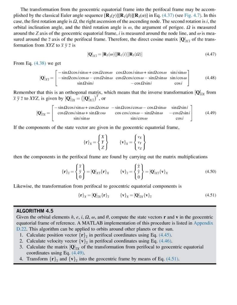4.6 TRANSFORMATION BETWEEN GEOCENTRIC EQUATORIAL AND | Chegg.com