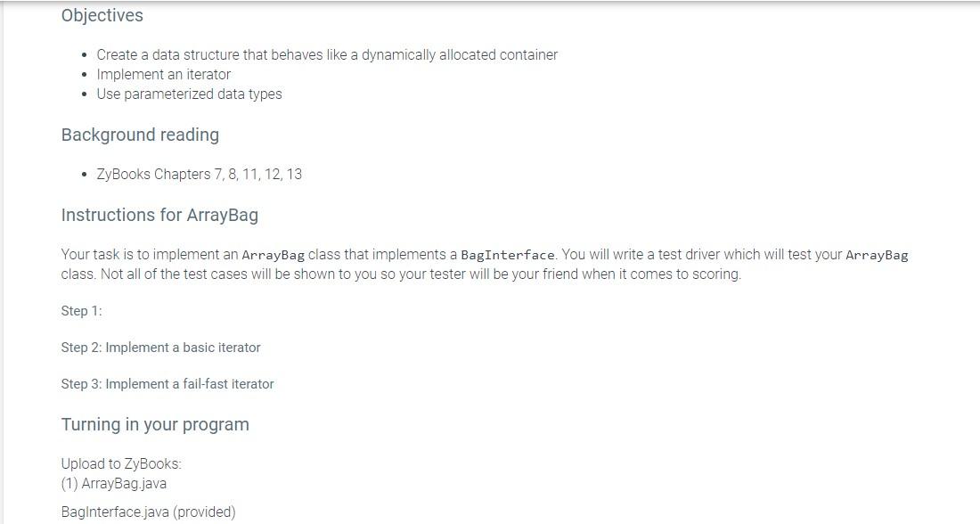 Solved /* File: a generic bag data structure | Chegg.com