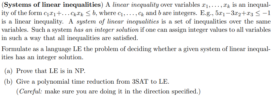 Solved (Systems of linear inequalities) A linear inequality | Chegg.com