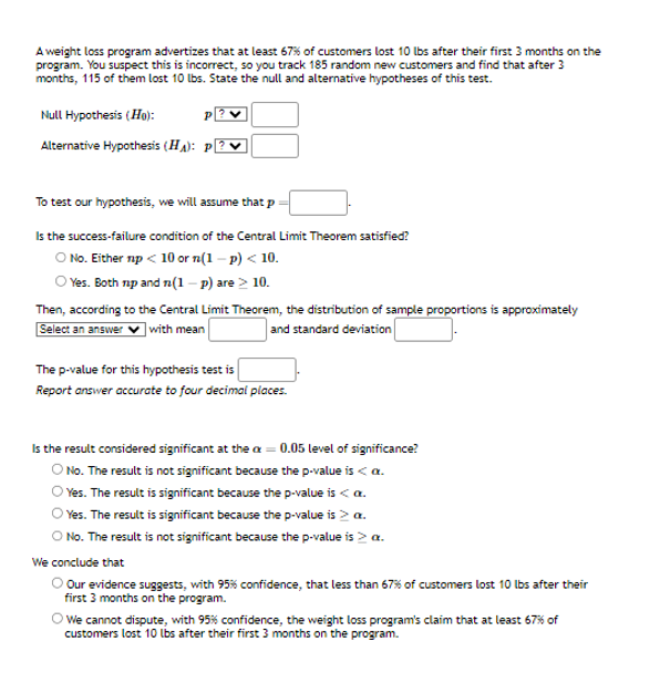 Solved A weight loss program advertizes that at least 67% | Chegg.com