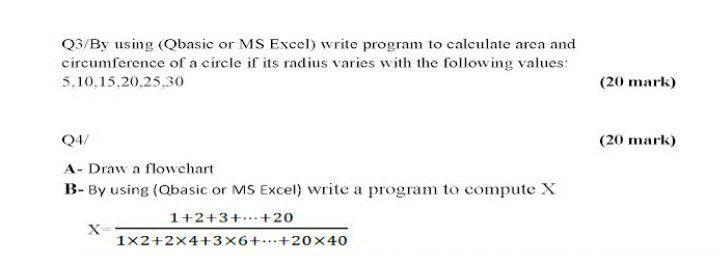 Solved Q3/By using (Qbasic or MS Excel) write program to | Chegg.com