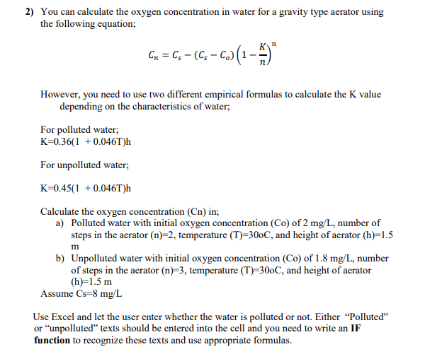 Solved ) You can calculate the oxygen concentration in water | Chegg.com