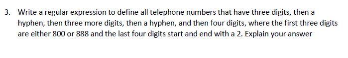 Solved 3. Write a regular expression to define all telephone | Chegg.com