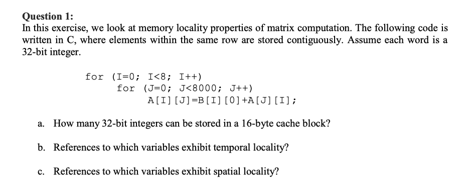 Solved Question 1: In this exercise, we look at memory | Chegg.com