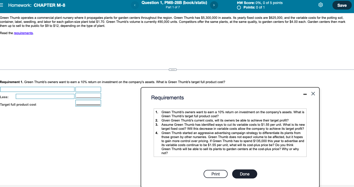 Solved E Homework: CHAPTER M-8 Question 1, PM8-28B | Chegg.com