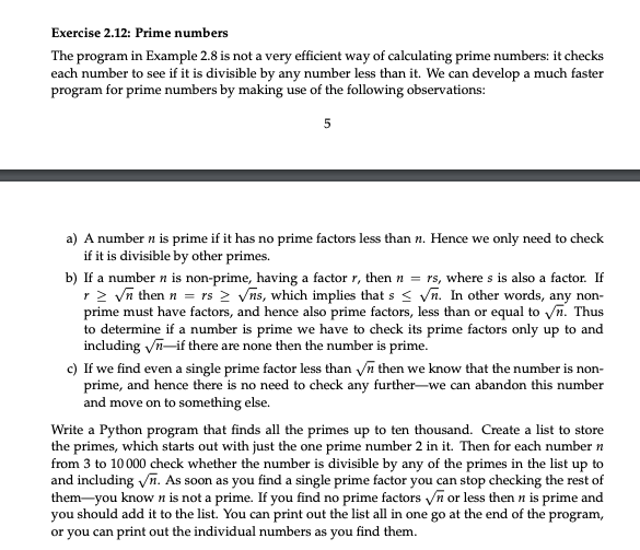 Solved Exercise 2.12: Prime numbers The program in Example | Chegg.com