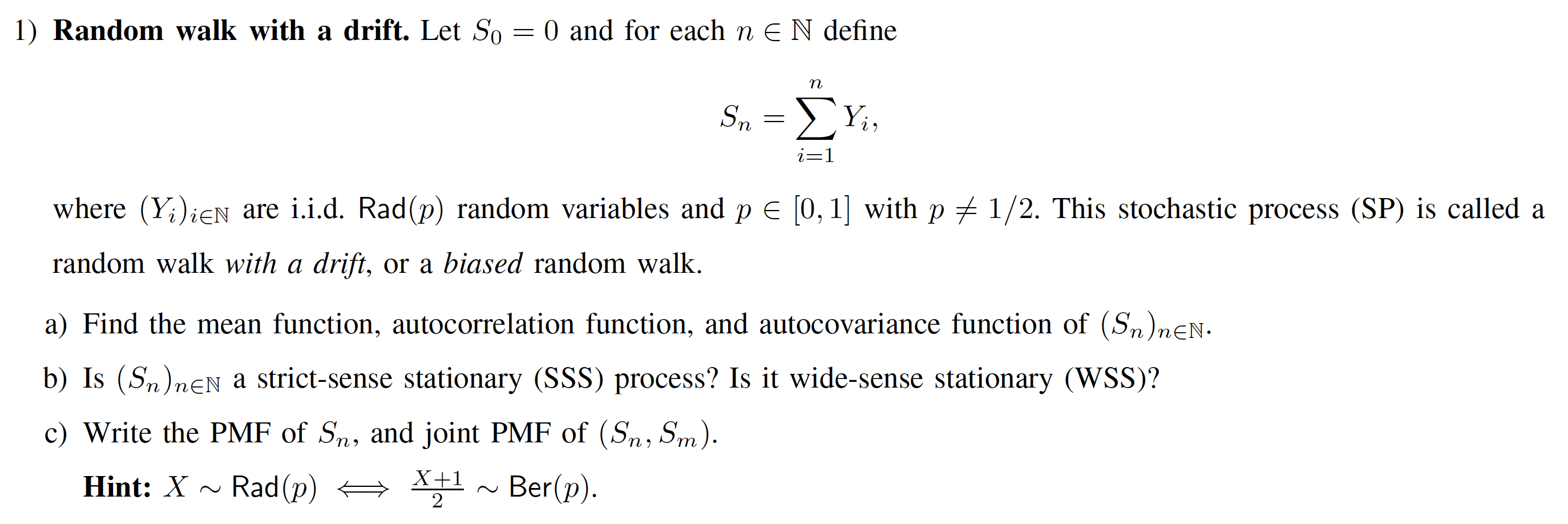1) Random walk with a drift. Let So = 0 and for each | Chegg.com