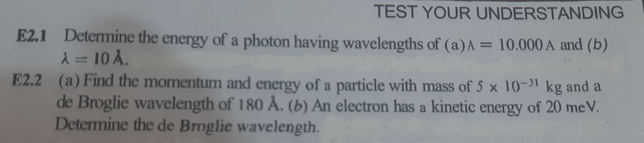 Solved TEST YOUR UNDERSTANDING E2.1 Determine the energy of | Chegg.com