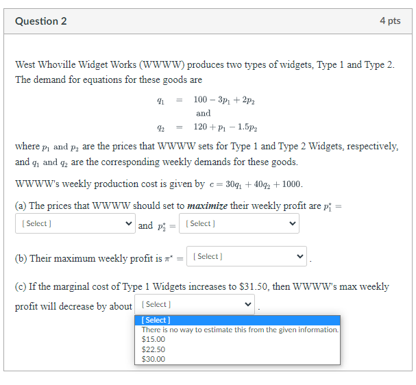 Solved West Whoville Widget Works (WWWW) produces two types | Chegg.com
