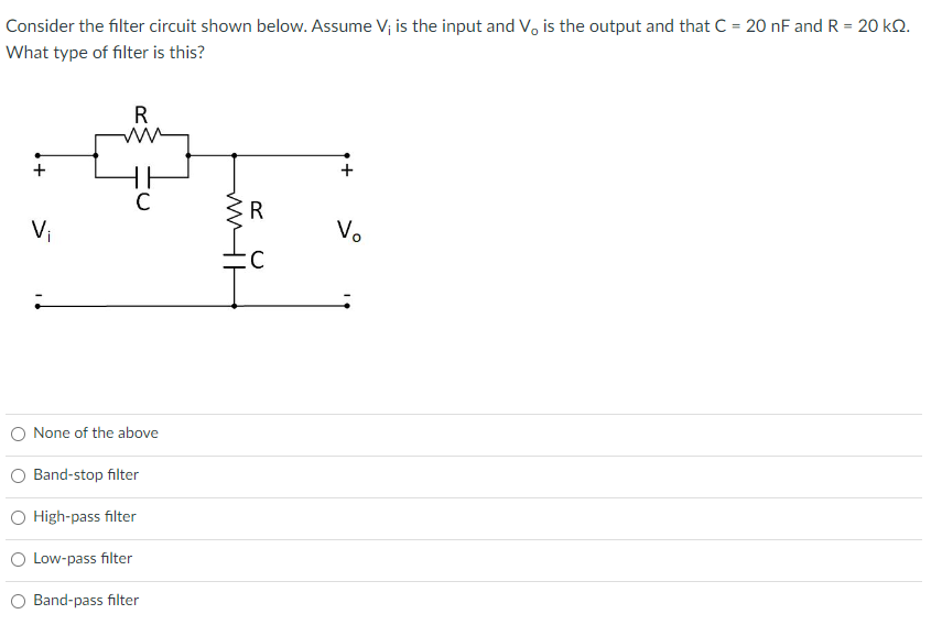 Solved Consider the filter circuit shown below. Assume Vi is | Chegg.com