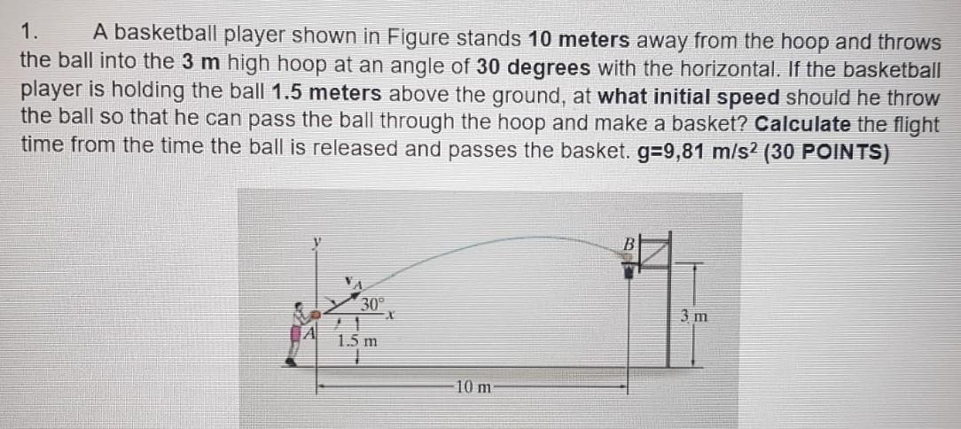 Solved 1. A basketball player shown in Figure stands 10 | Chegg.com