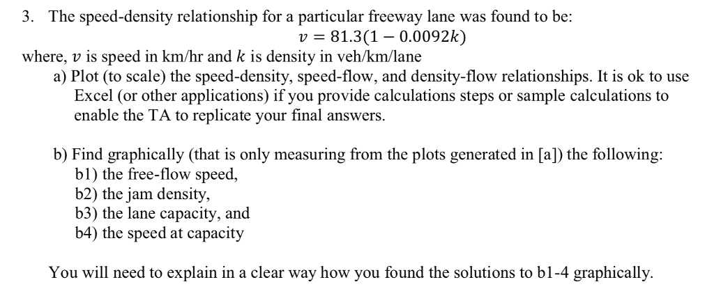 Solved 3. The speed-density relationship for a particular | Chegg.com
