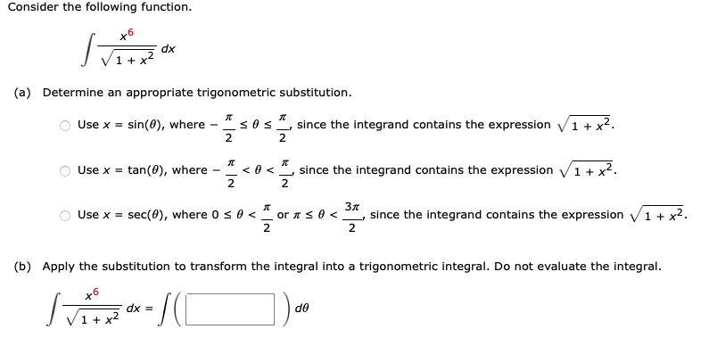 Solved Consider the following function. xo dx 1 + x2 (a) | Chegg.com