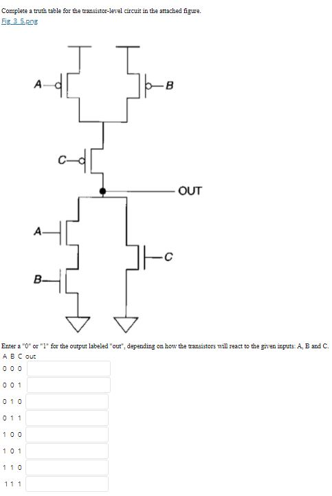 Solved Complete a truth table for the transistor-level | Chegg.com