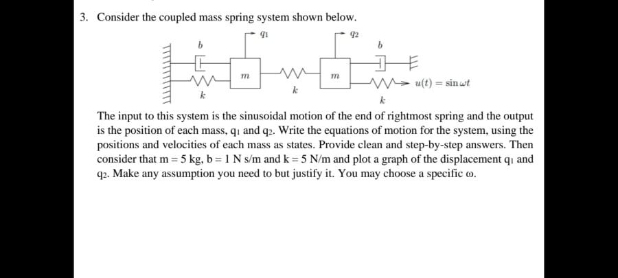 Solved 3. Consider the coupled mass spring system shown | Chegg.com