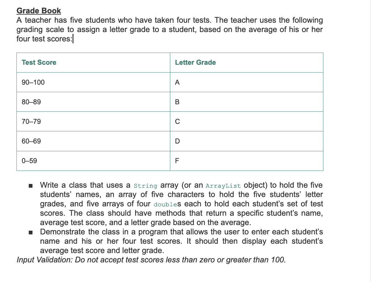Solved Grade Book A teacher has five students who have taken | Chegg.com