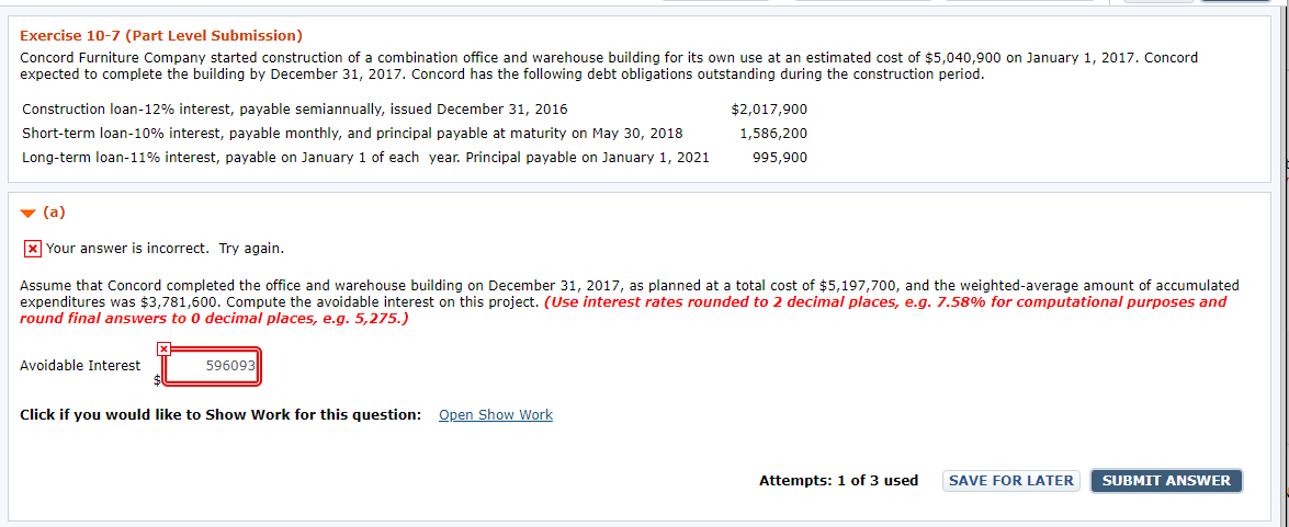 Solved Exercise 10-7 (Part Level Submission) Concord | Chegg.com