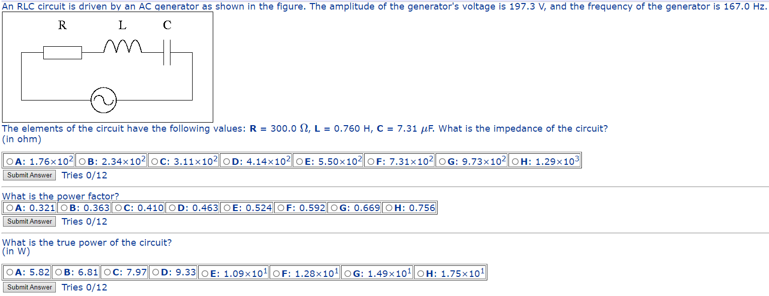 Solved An RLC circuit is driven by an AC generator as shown | Chegg.com