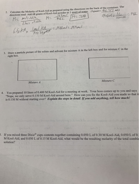 2. Calculate the Molarity of Kool-Aid as prepared | Chegg.com