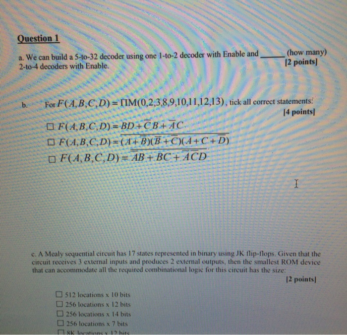 Solved Question 1 a. We can build a 5-to-32 decoder using | Chegg.com