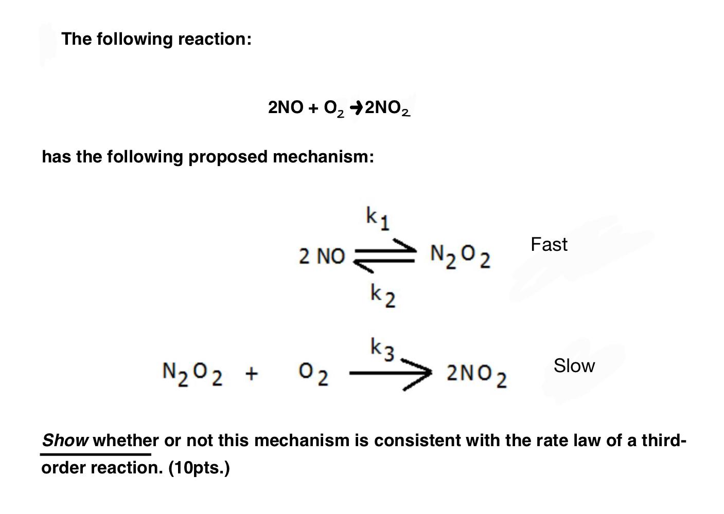 The following reaction: 2NO+O2→2NO2 has the following | Chegg.com