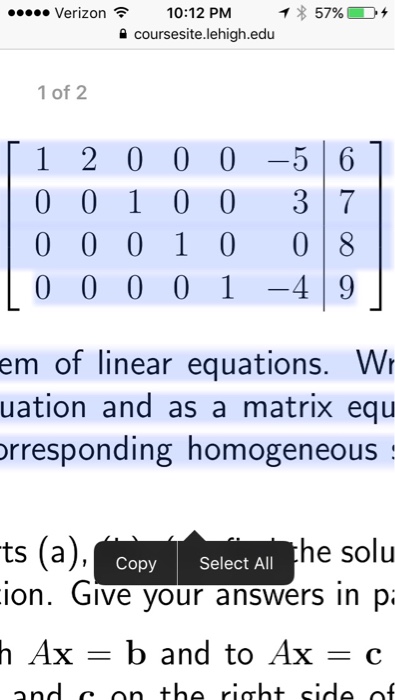 Solved For the augmented matrix 1 | Chegg.com