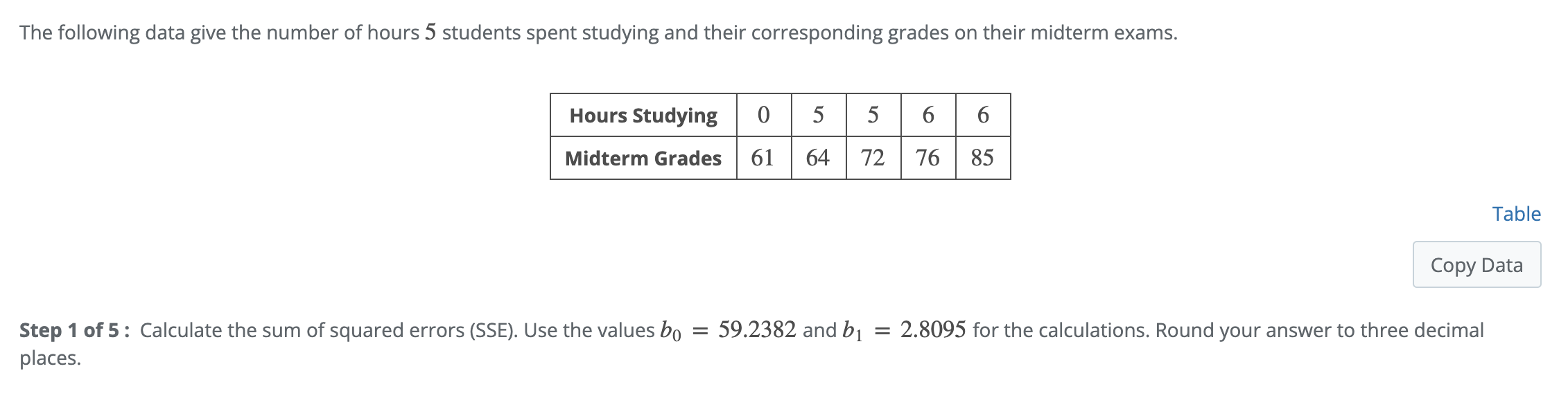 Solved Step 1 Of 5 Calculate The Sum Of Squared Errors